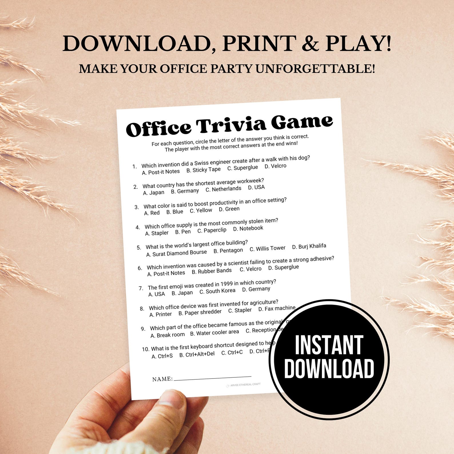 Office Party Games, Office Trivia Game, Printable General Knowledge ...