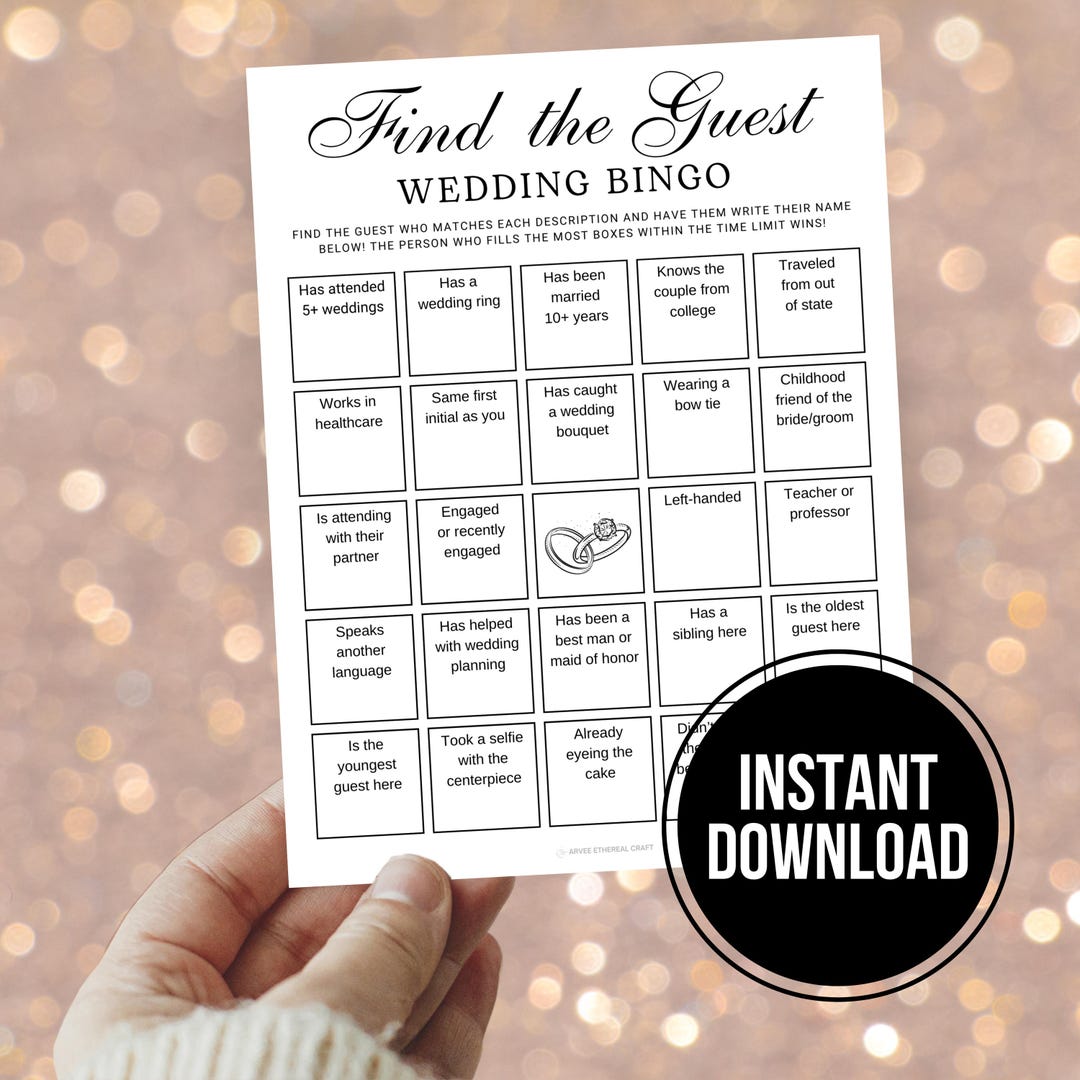 Find the Guest Bingo, Wedding Activities, Wedding Table Games ...