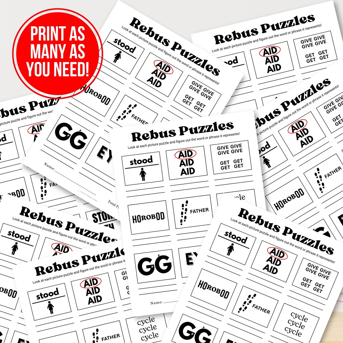 Printable Rebus Puzzles Game, Picture Puzzle Quiz, Rebus Games, Family ...