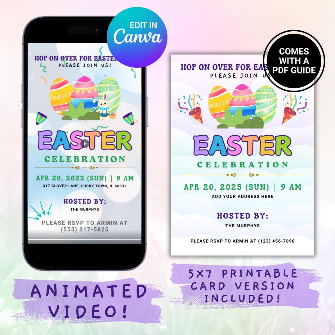Easter Egg Hunt Editable Digital Party Invitation Canva Template ...