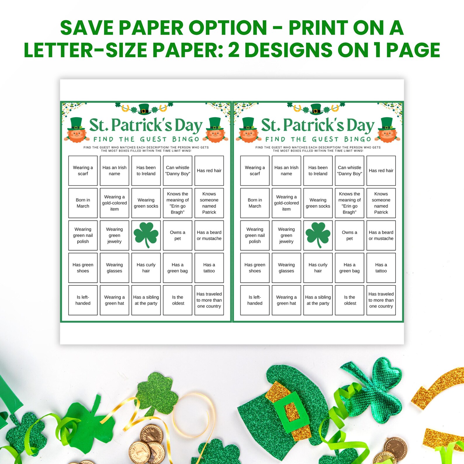 St. Patrick's Day Find the Guest Bingo Card Game, Saint Patrick's Day ...