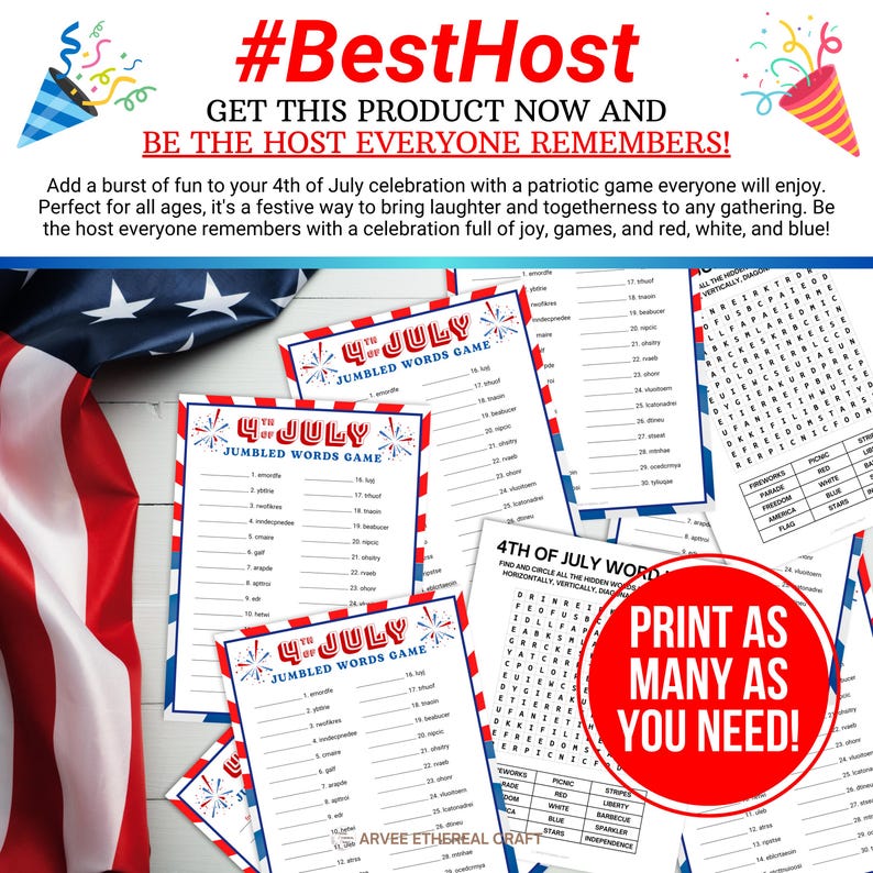 4th of July Scrambled Words Game, Printable Jumbled Words Game, Word ...
