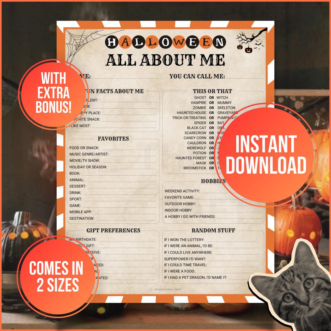Printable Halloween All About Me, Favorite Things List, This or That ...