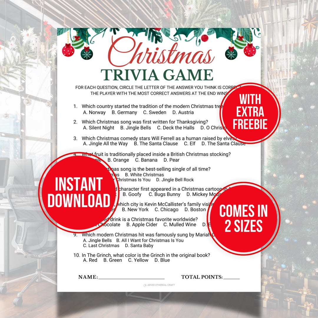 Printable Christmas Trivia Game, General Knowledge Quiz Game, Xmas Fun ...