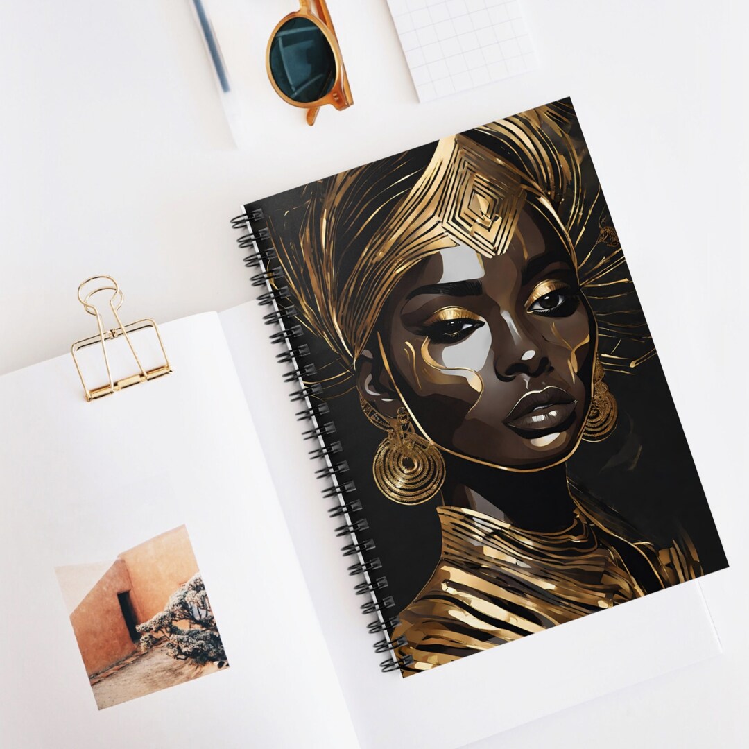 Spiral Notebook Cute Black Gold Art South Asian Woman Planner Diary ...