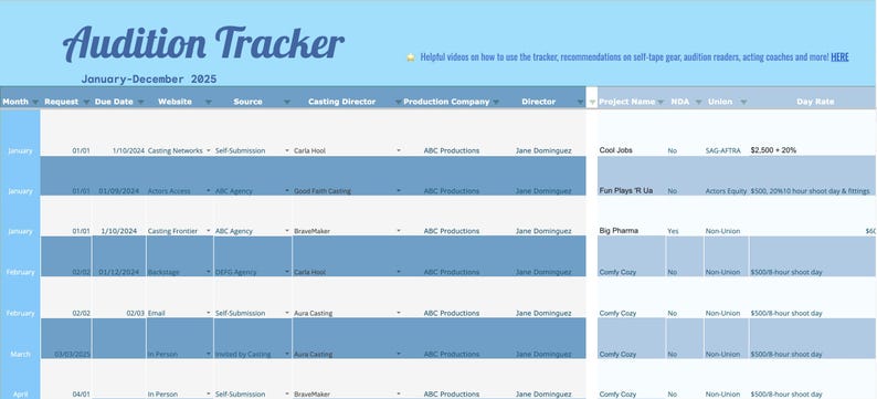 2025 Audition Tracker - Etsy