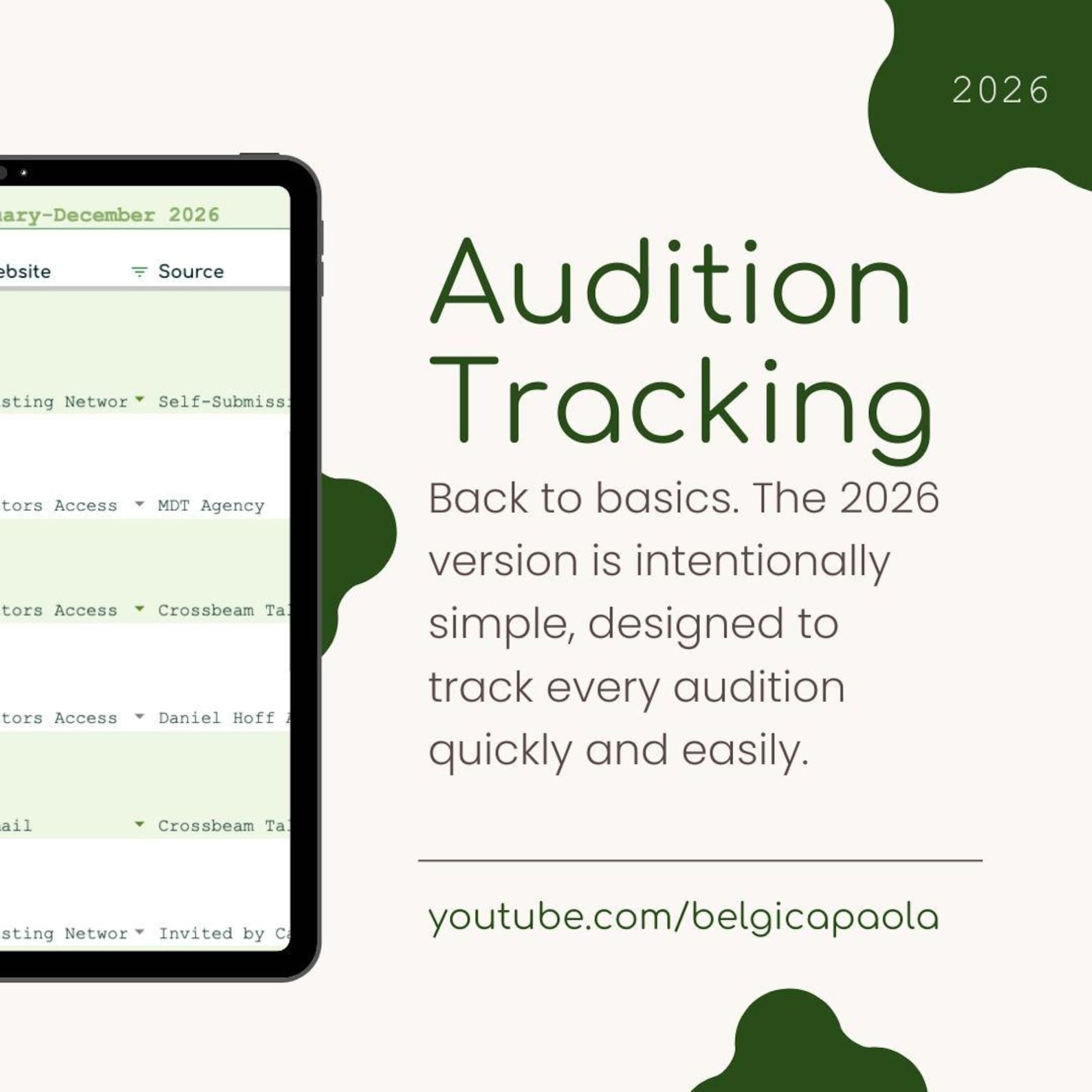 2026 Audition Tracker - Google Sheets Template - Etsy UK