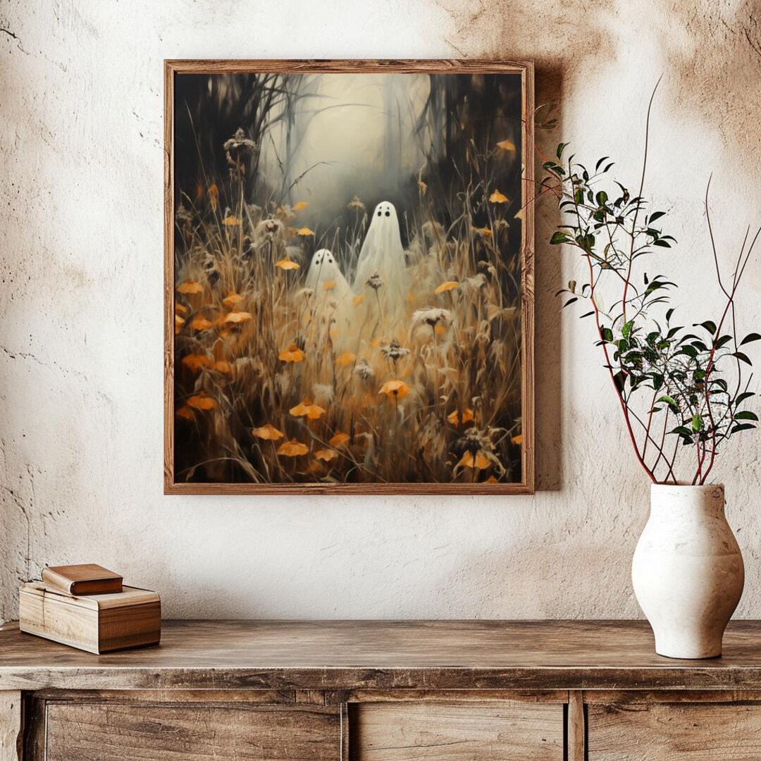 Ghosts in Enchanted Meadow Digital Vintage Print Whimsical Halloween ...