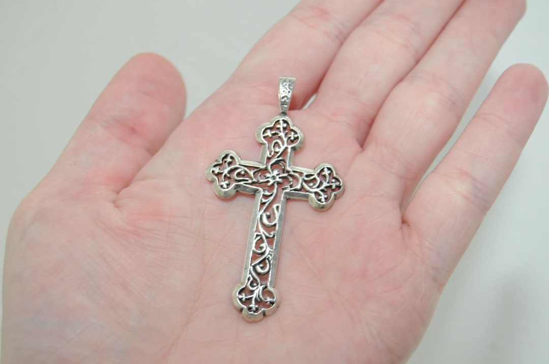 Vintage Silver Intricate Cross Pendant - Etsy