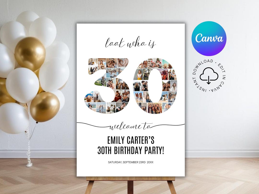 30th Birthday Photo Welcome Sign Template Editable Birthday Collage ...