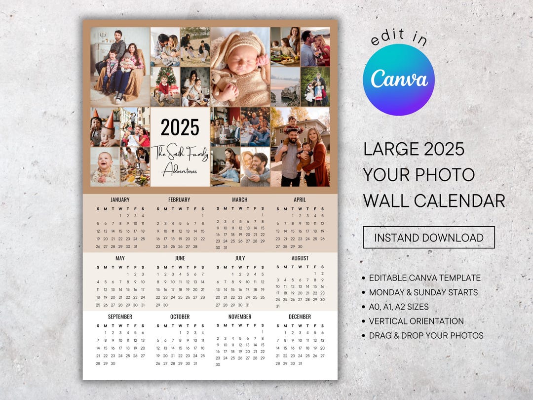 Personalizable 2025 Large Photo Calendar Custom Oversized Wall Planner ...
