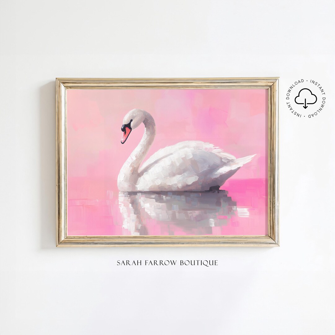 Swan Wall Art Printable Cute Pink Teen Girl Digital Print Dorm Room Art ...