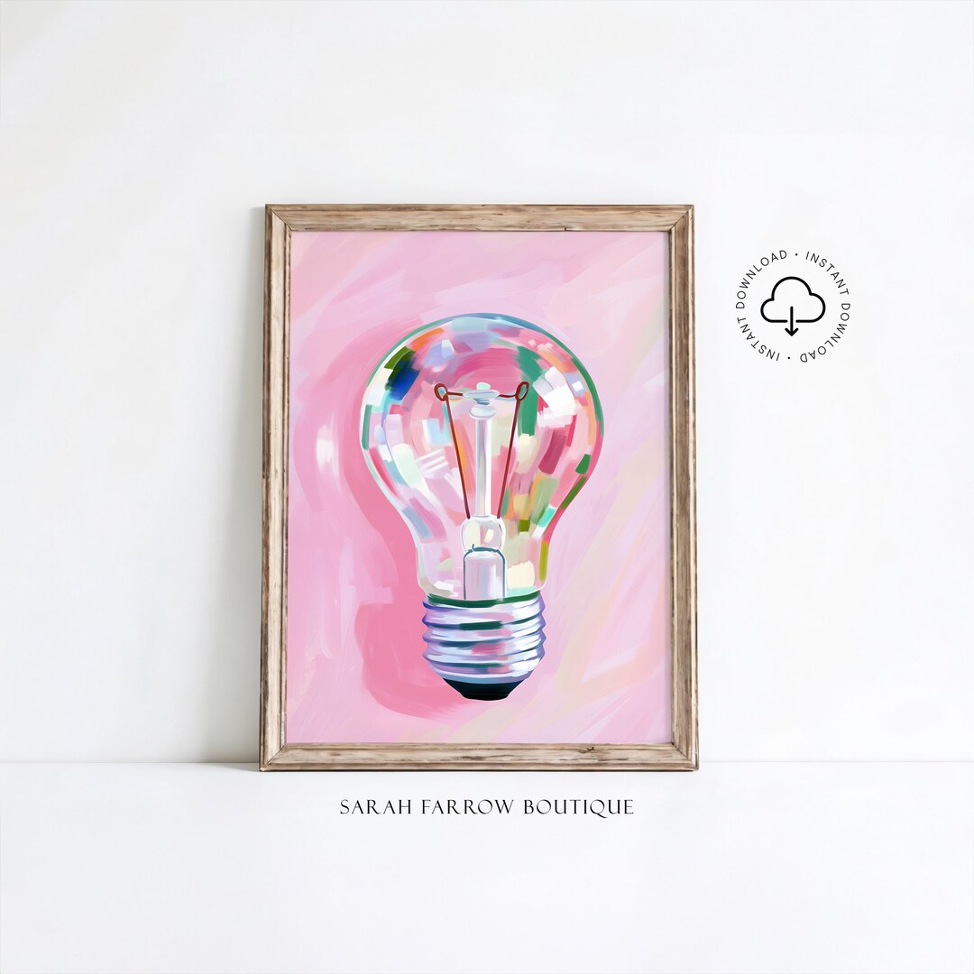 Light Bulb Printable Wall Art Eclectic Painting Style Digital Print ...