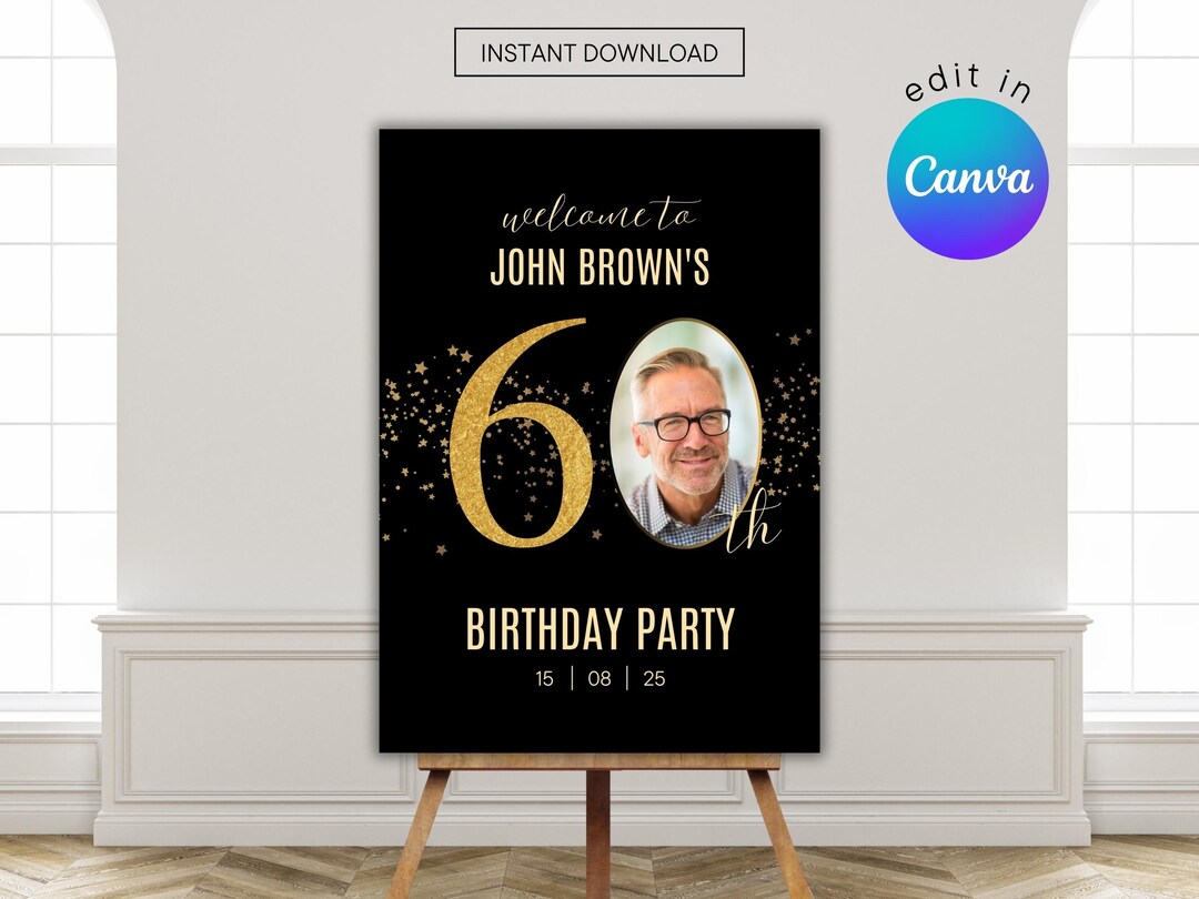 60th Birthday Welcome Poster Template Editable 60th Birthday Welcome ...
