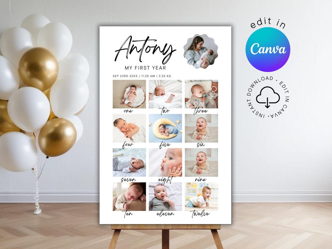 Customizable Baby Milestone Photo Template Birthday Sign Editable ...