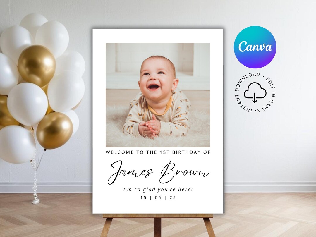 Photo Birthday Welcome Sign Template Minimal Birthday Welcome Poster ...