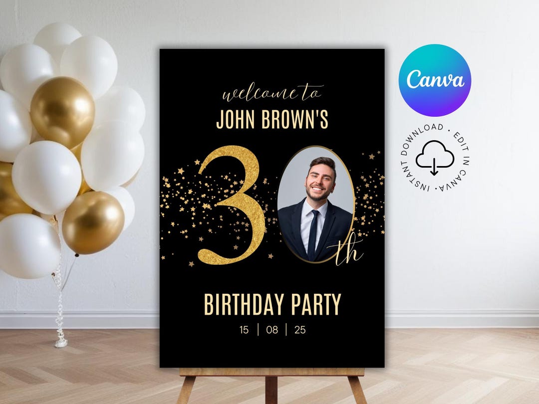 30th Birthday Welcome Sign Men Editable Template 30th Birthday Photo ...