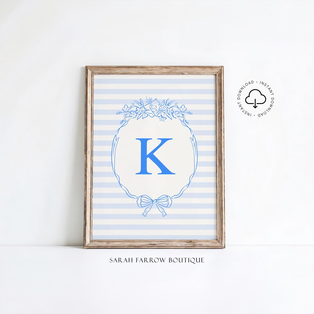 Letter K Initial Poster Printable Baby Boy Gift Vintage Style Alphabet ...