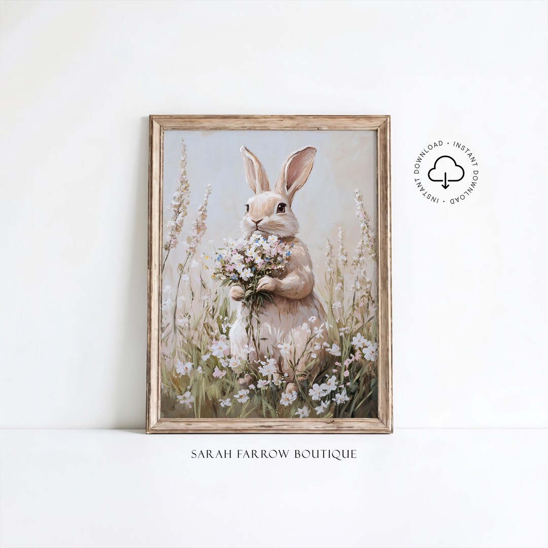 Easter Bunny Wall Art Printable Poster Oil Painting Look Rabbit Home ...