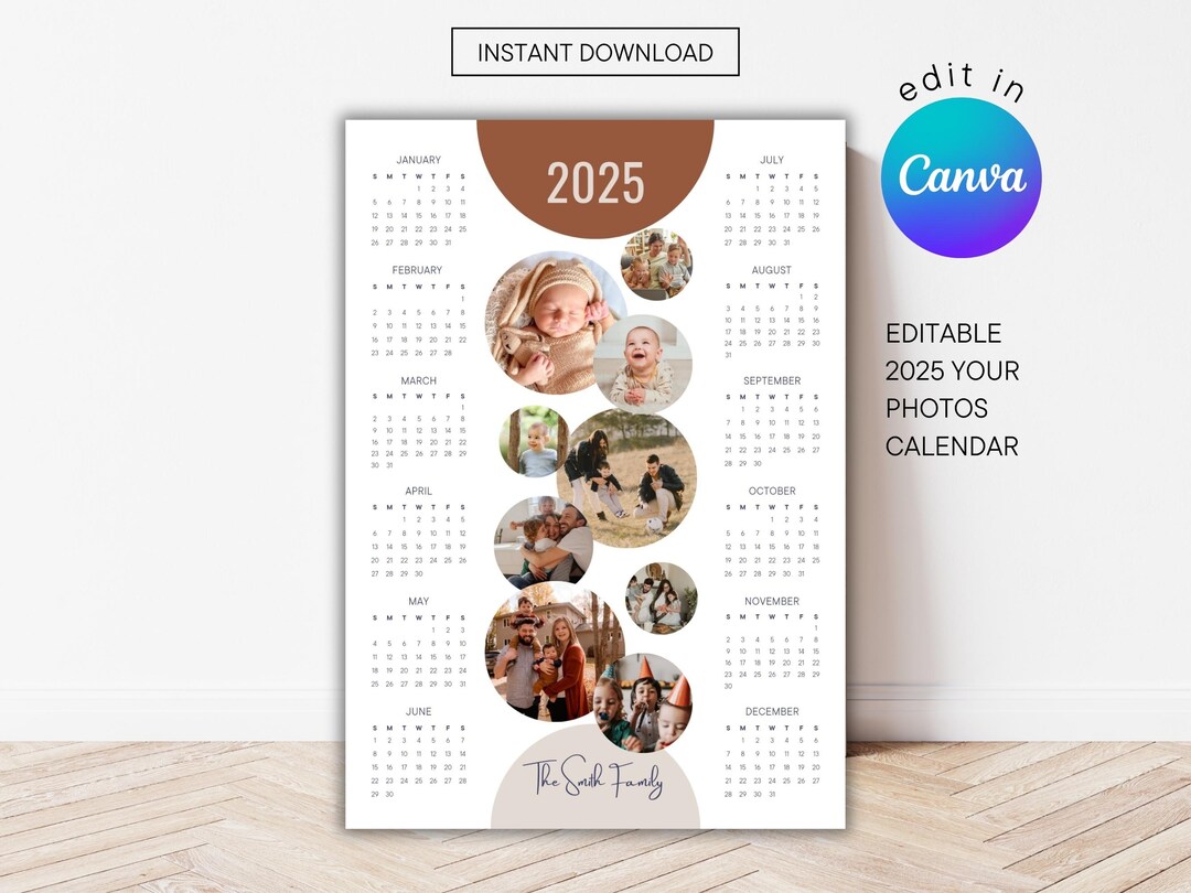 Custom Photo Calendar 2025 Editable Canva Template Your Photos Calendar ...