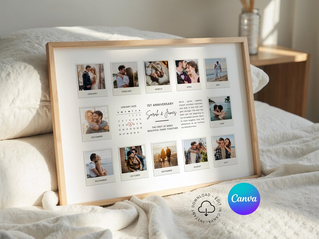 1st Anniversary Polaroid Photo Collage Template Editable Polaroid ...