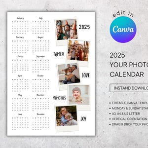 Customizable Photo Collage Calendar 2025 Personalizable Family Wall ...