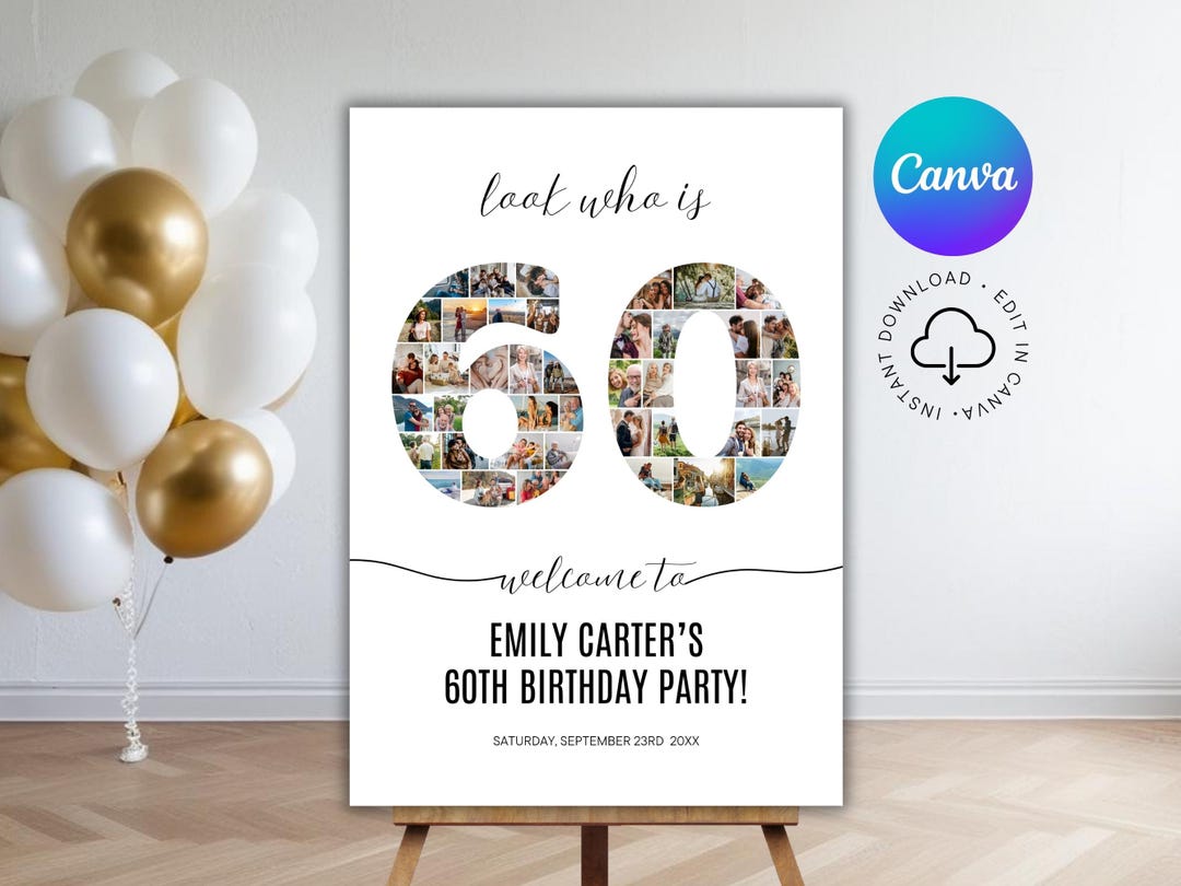 60th Birthday Welcome Sign Template Editable 60th Birthday Number Photo ...