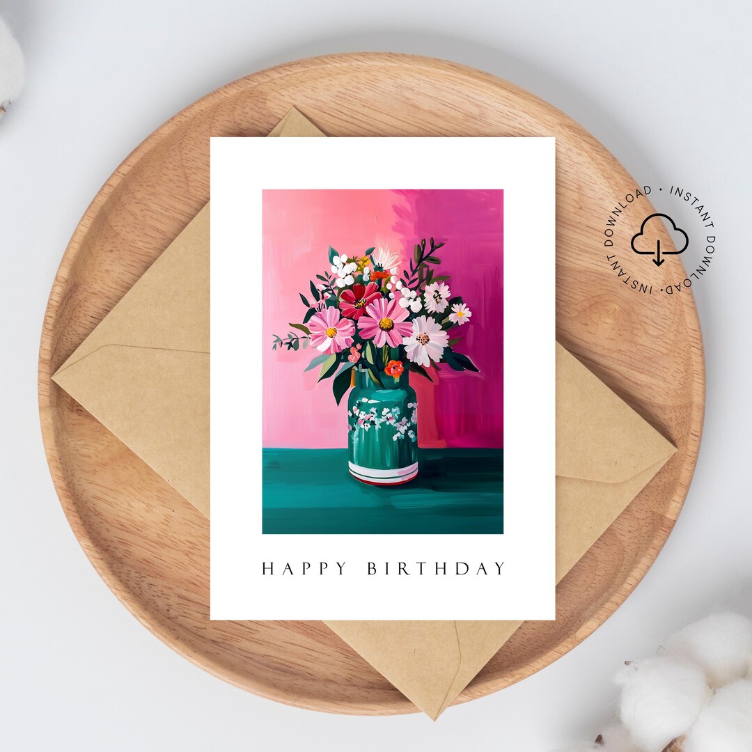 Vibrant "happy Birthday" Printable Greeting Card Artful Birthday Card ...