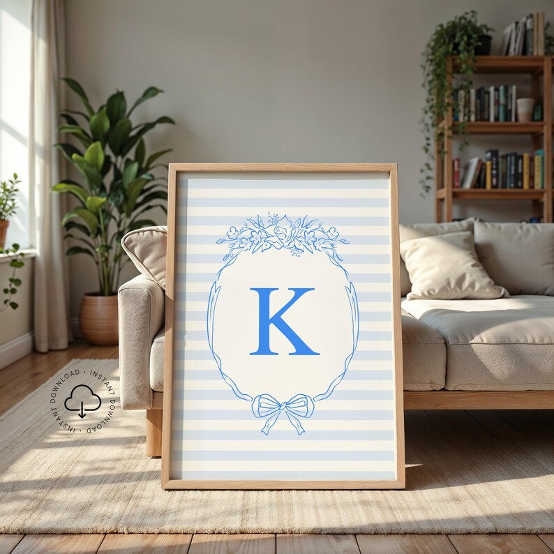 Letter K Initial Poster Printable Baby Boy Gift Vintage Style Alphabet ...
