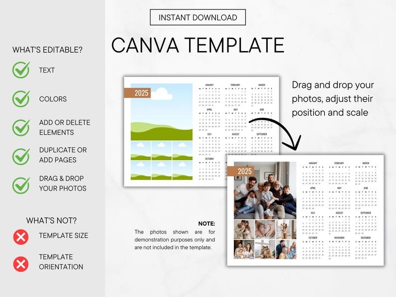 Editable Your Photos Horizontal Calendar 2025 Landscape Calendar 2025 ...