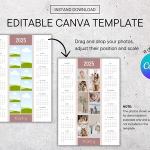 Custom 2025 Your Photos Calendar A4, A3, Letter Size Editable Canva ...