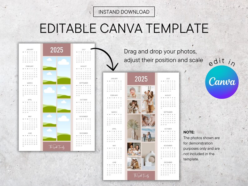 Custom 2025 Your Photos Calendar A4, A3, Letter Size Editable Canva ...