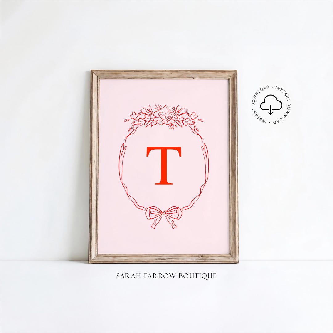 Letter T Printable Baby Girl Gift Kids Room Wall Art Vintage Style ...