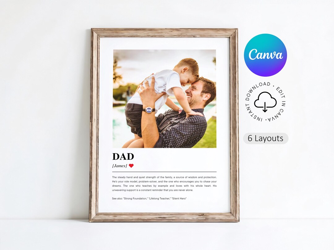 Editable Dad Photo Gift Template Custom Dad Definition Printable Father ...