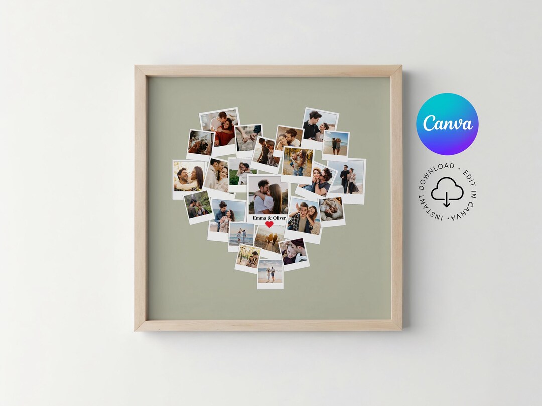 Heart Shape Photo Collage Template Editable Heart Photo Collage Gift ...