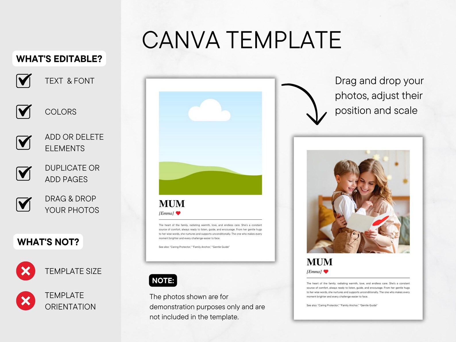 Editable Mum Photo Gift Template Custom Mum Definition Printable Mother ...