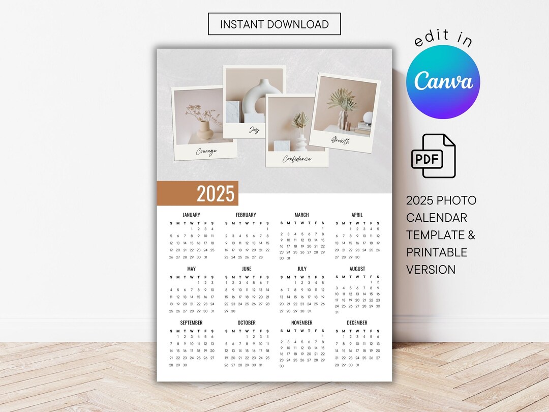2025 Wall Calendar Printable & Your Photos Calendar Template, One Page ...