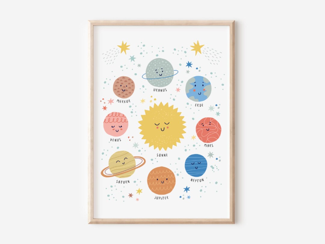 Poster Planets for Children DIN A4 A3 A2 20x30 30x40 Gift for Children ...