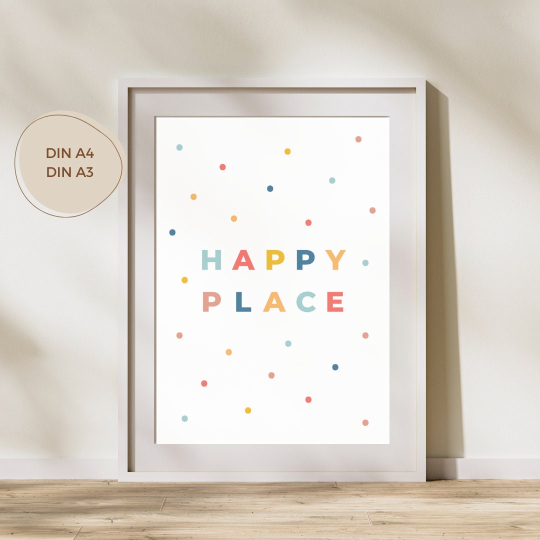 Happy Place Poster DIN A4 A3 Typography Poster Decoration for Living ...