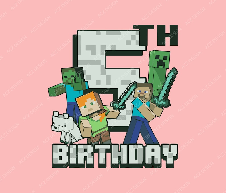Minecraft Birthday 5th Svg, Minecraft Birthday 6th Png, Minecraft SVG ...