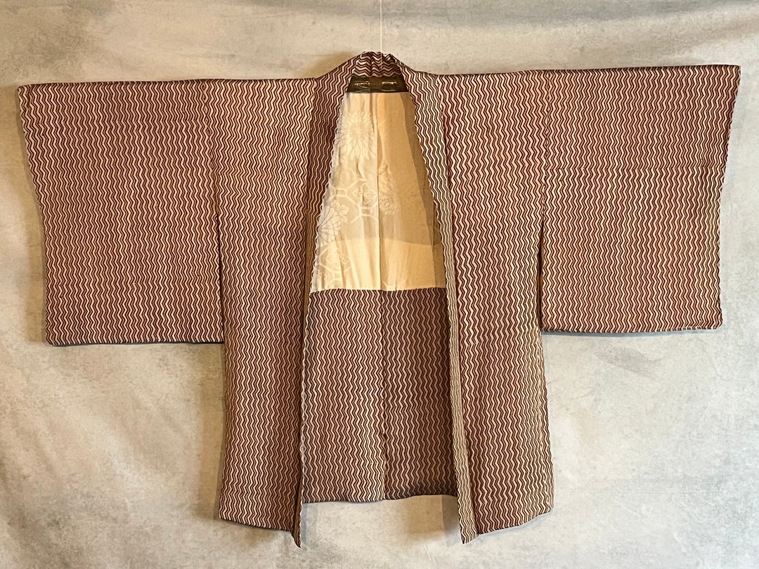 Japanese Haori Kimono, Zigzag Silk Lined, Kimono Robe Vintage Kimono ...