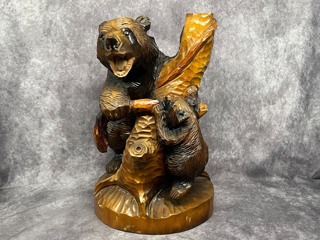 Large Japanese Ainu Bear and Cub, Hand Carved Wooden Bear From Japan ...