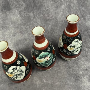 Trio of Vintage Hand Painted Japanese Saki Bottles, Japanese Porcelain ...