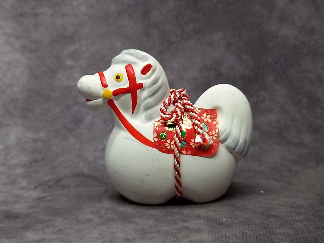 Hand Painted Horse Miharu-koma, Clay Ceramic Bell, Japanese Folk Art ...