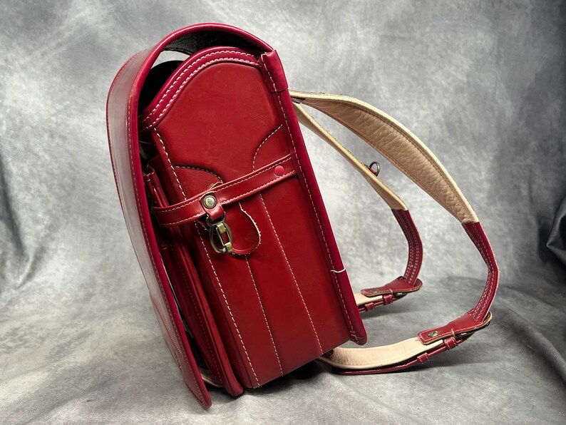 Randoseru Backpack, Red With Pink Stitching Japanese Tight Stitch ...