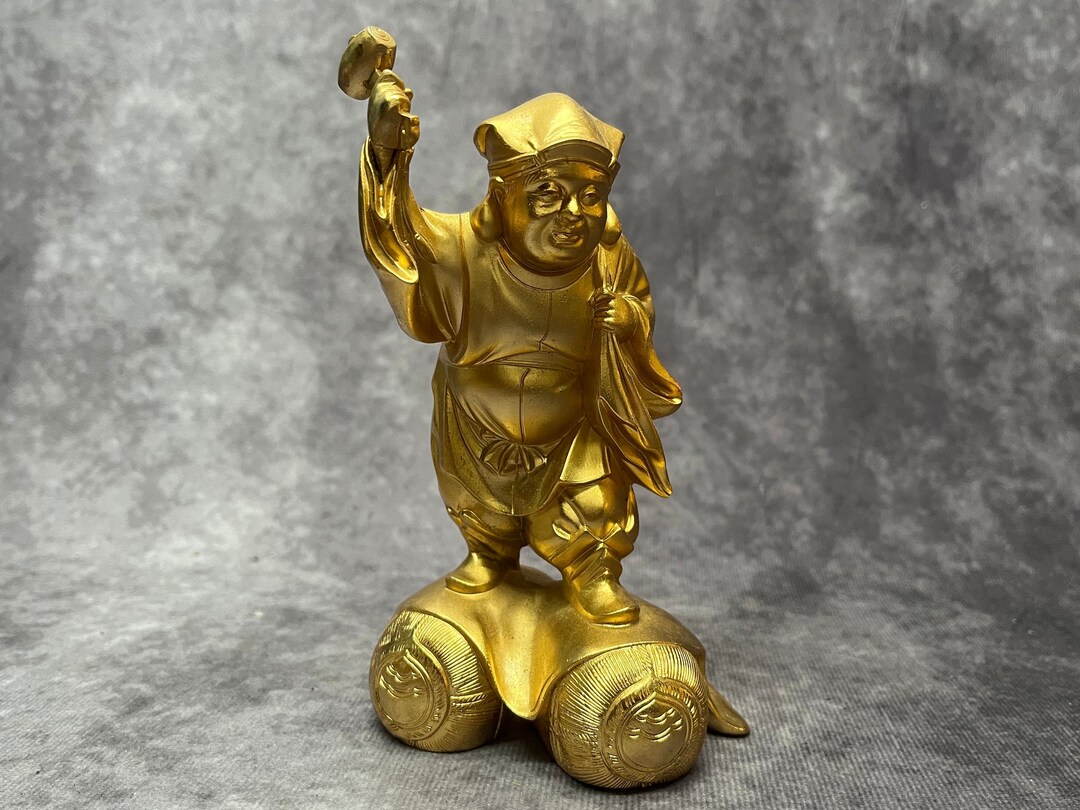 Japanese Daikoku-sama God 24k GP Buddha Statue Figurine Lucky Wealth ...