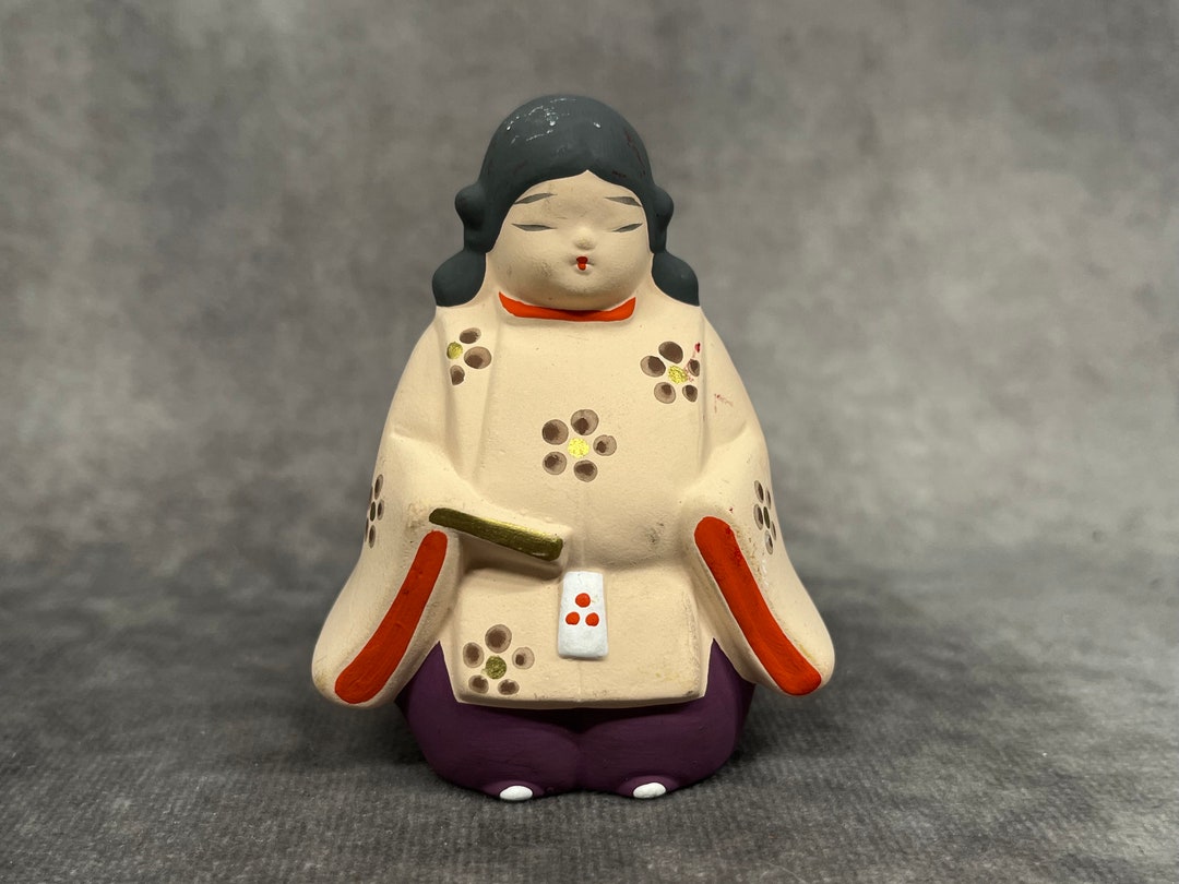 Hand Painted Clay Ceramic Bell, Japanese Folk Art, Shinto Shrine Decor ...