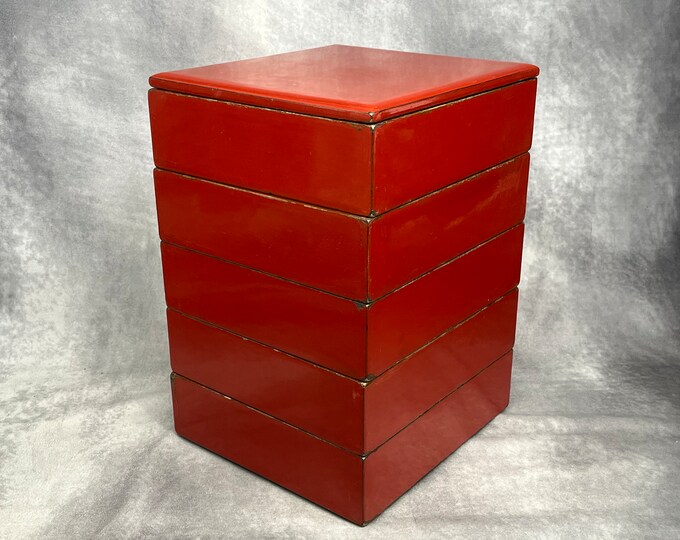 Old Japanese Bento Box, Lacquered Wooded 5 Tier Stacking Storage Box - Etsy