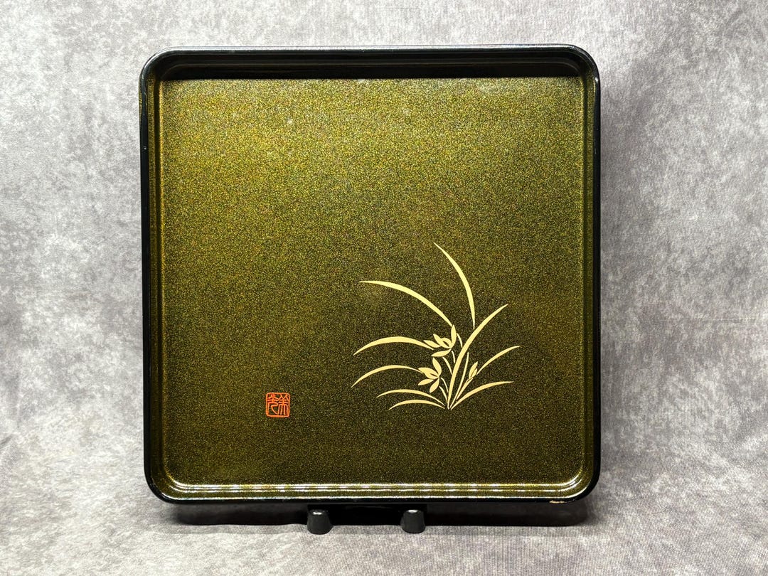Large Lacquer Tray Vintage Japanese Black & Gold Lacquered Tray, Tea ...