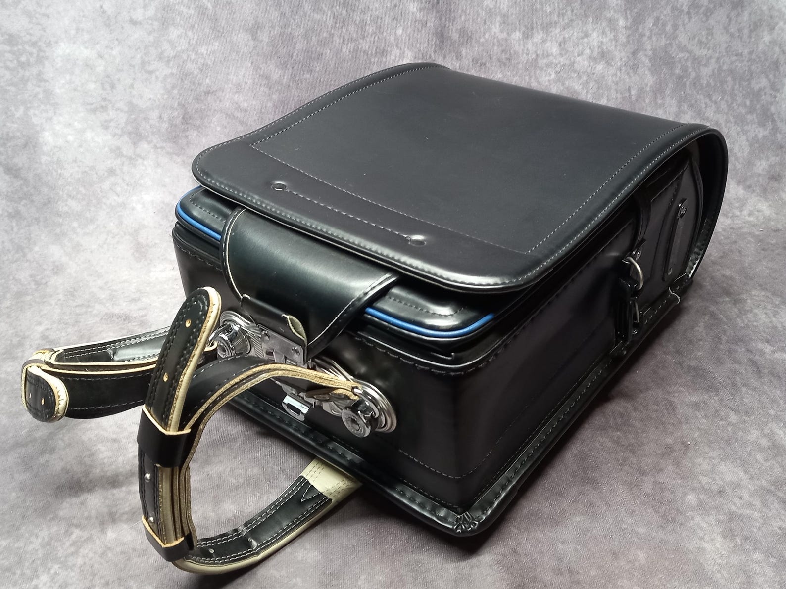 Randoseru Backpack, Black With Blue Trim Japanese Tight Stitch ...